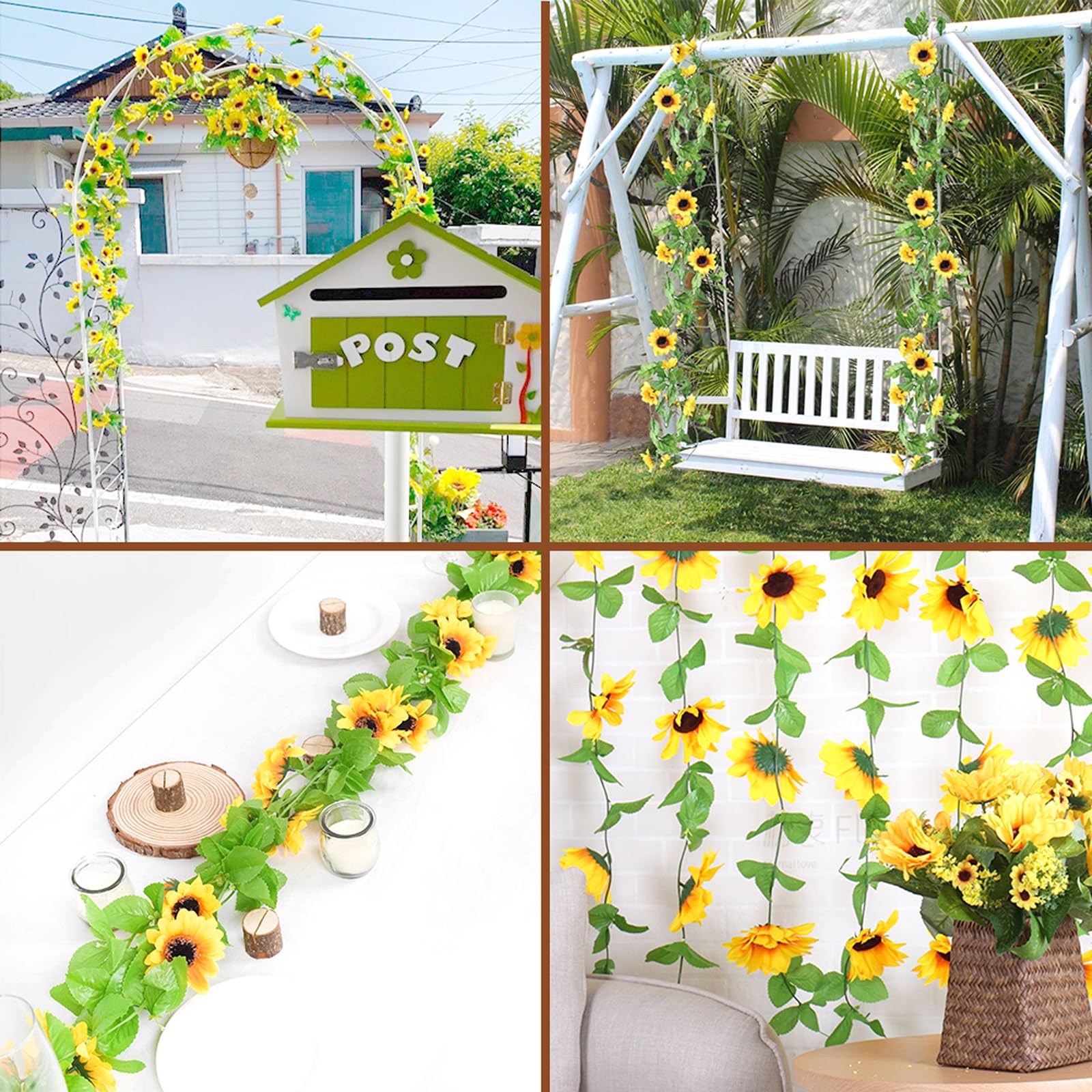 DomeStar 4 Pack Artificial Sunflower Garlands 29 FT Silk Sunflower Vines with Green Leaves, Hanging Flowers Garland for Sunflower Theme Party Fall Wedding Home Decorations