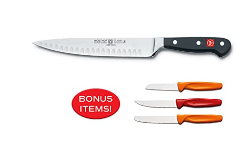 Wüsthof Classic Hollow Edge Carving Knife, 8-Inch, with Bonus Paring Knives, Black, (8854)