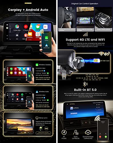 Android 12 Car Stereo GPS Sat Nav for BMW 5 Series F10/F11 520 523 525 530 Touchscreen Multimedia Player Mirror Link TPMS CarPlay + DVR,8-core 4+64-2013-2016 NBT 12.3 inch
