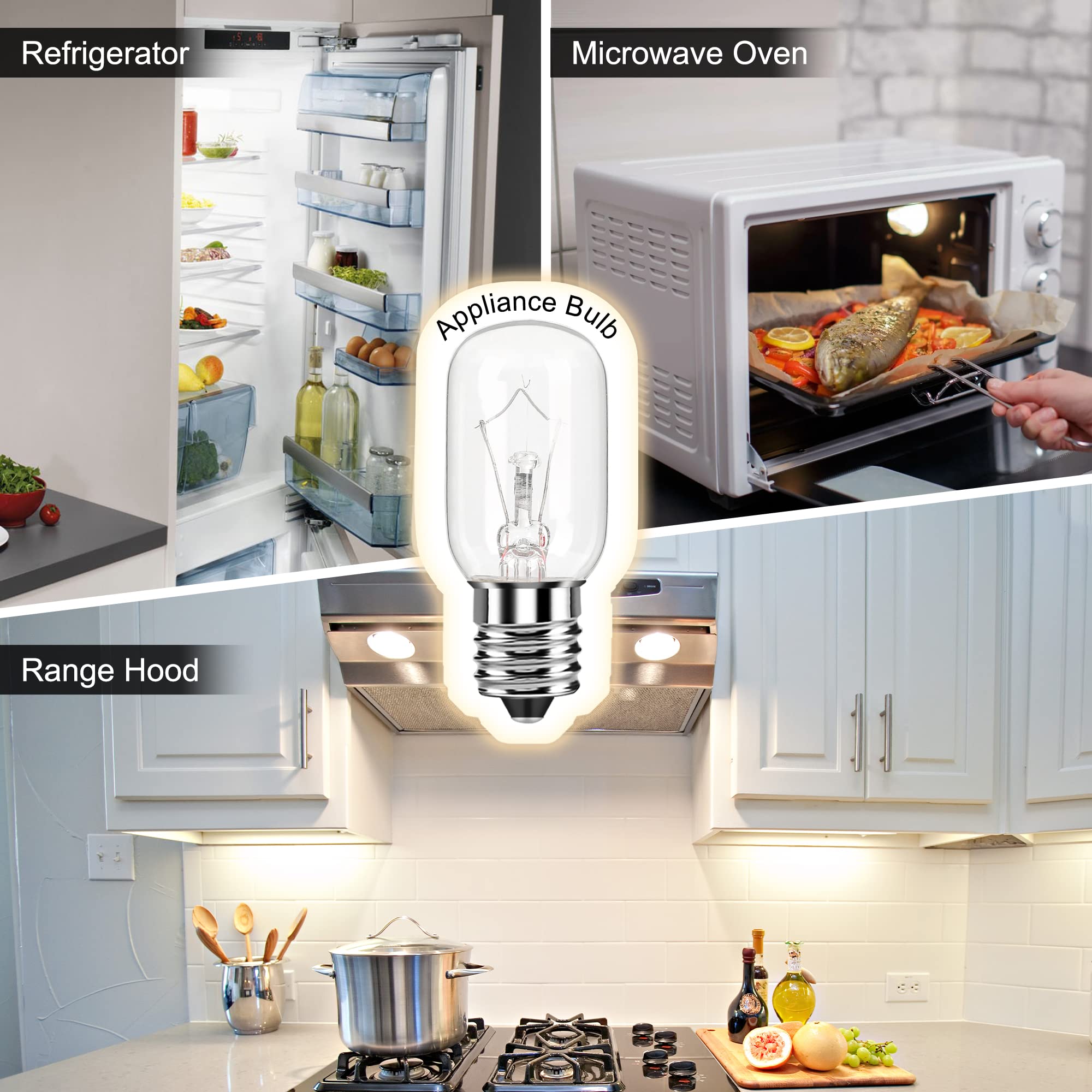 Neanete Microwave Light Bulb for Under Range Hood Appliance Refrigerator T8 40 Watt 125V E17 Intermediate Base Warm White Replacement Bulb for 8206232A, 1890433, AP4512653, WB25X10030 Pack of 6