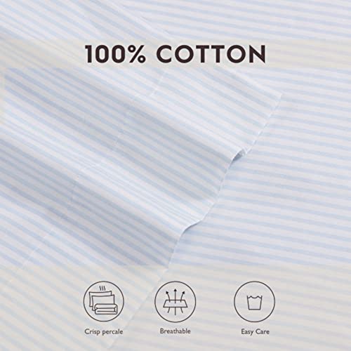 Laura Ashley - King Sheets, Soft Sateen Cotton Bedding Set - Sleek, Smooth, & Breathable Home Decor (Ramona Blue, King)