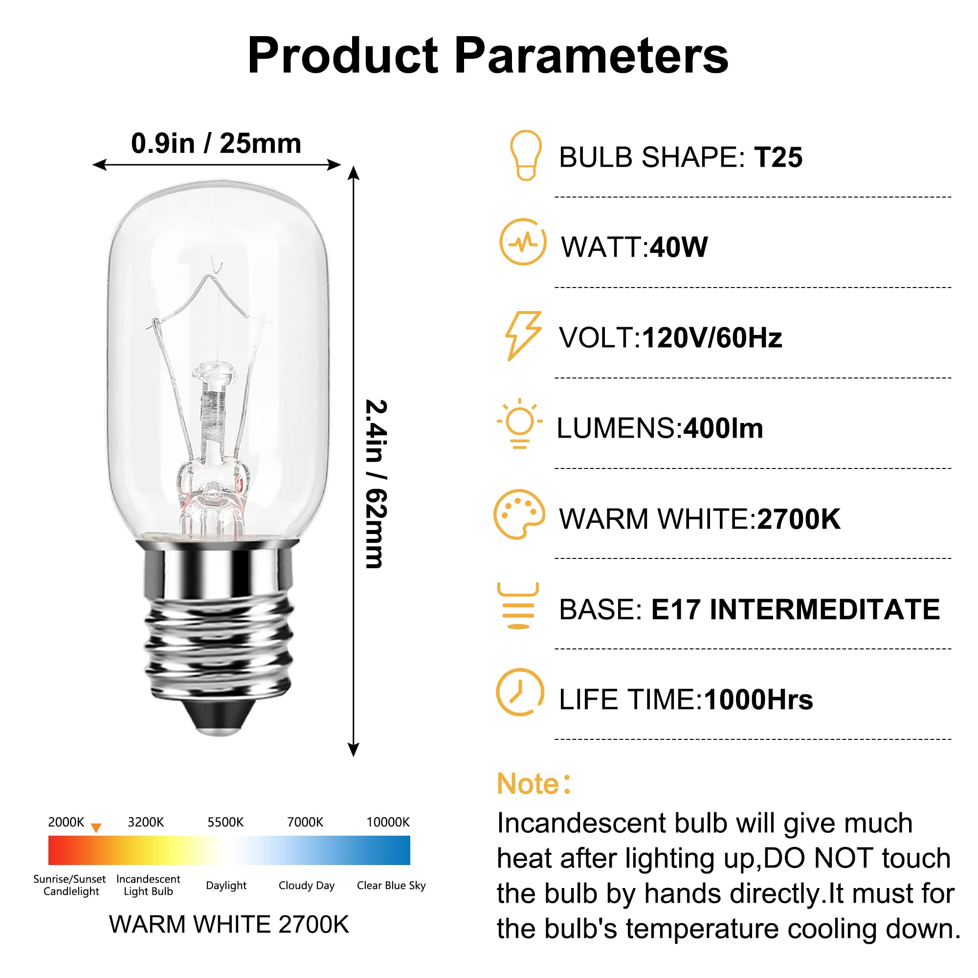 Neanete Microwave Light Bulb for Under Range Hood Appliance Refrigerator T8 40 Watt 125V E17 Intermediate Base Warm White Replacement Bulb for 8206232A, 1890433, AP4512653, WB25X10030 Pack of 6