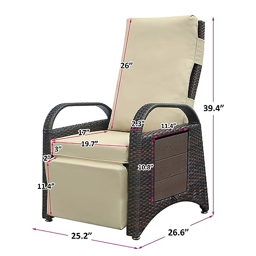 Skypatio Outdoor Recliner Chair Set of 2 PE Wicker Adjustable Backrest Patio Recliner Chair with Side Table Outdoor Reclining Chairs
