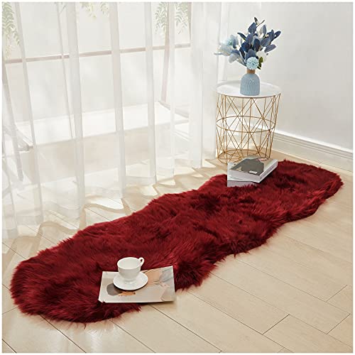 Faux Sheepskin Fur Fuzzy Rug with Rug Grippers for Area Rug, 2x6 Ft Burgundy Furry Rugs, Alfombras para Habitacion, Bedside Fluffy Rug Fur Rugs for Bedroom, Living Room, Photography …