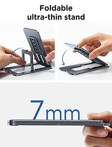 LISEN Travel Essentials Accessories Foldable Cell Phone Stand, [Sturdy Aluminum Metal] Adjustable Cell Phone Holder [Ultra Thin] Portable Stand for Desk Compatible with All Smartphones, Tablets