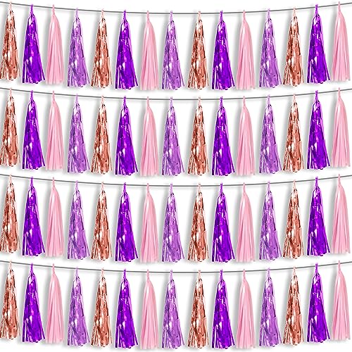 4P Pink-Purple Rose-Gold Party-Decorations Tassel Garland, Tassels Banner Streamers for Parade Floats, Bachelorette, Wedding, Birthday, Halloween, Christmas,