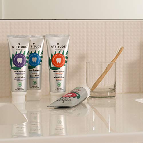 ATTITUDE Toothpaste with Fluoride, Prevents Tooth Decay and Cavities, Vegan, Cruelty-Free and Sugar-Free, Whitening, Peppermint, 4.2 Oz