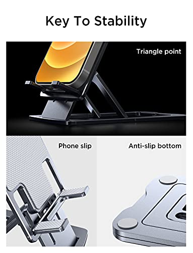 LISEN Travel Essentials Accessories Foldable Cell Phone Stand, [Sturdy Aluminum Metal] Adjustable Cell Phone Holder [Ultra Thin] Portable Stand for Desk Compatible with All Smartphones, Tablets