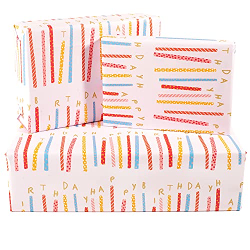 CENTRAL 23 - Happy Birthday Wrapping Paper - 6 Gift Wrap Sheets - Bday Candles - For Men Women Boys Girls - Made in the UK - Recyclable