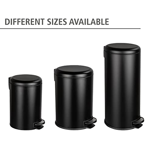 WENKO Black, Trash Can with Lid and Pedal, Garbage Bin for Kitchen with Removable Inner Bucket, Easy Close, Steel, Matt, 5.28 Gal, 12 x 17.32 x 14.76