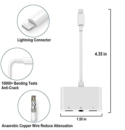 Headphone Adapter Compatible for iPhone iPad 3.5mm Headphone Audio Jack Splitter with Charging Port