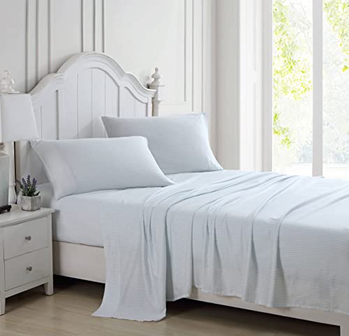 Laura Ashley - King Sheets, Soft Sateen Cotton Bedding Set - Sleek, Smooth, & Breathable Home Decor (Ramona Blue, King)