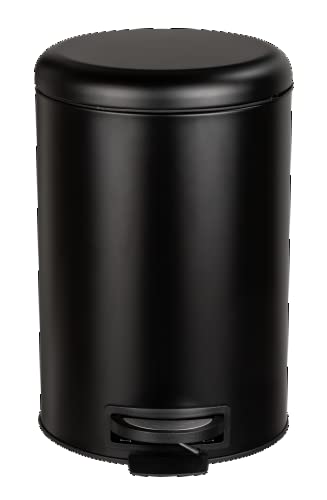 WENKO Black, Trash Can with Lid and Pedal, Garbage Bin for Kitchen with Removable Inner Bucket, Easy Close, Steel, Matt, 5.28 Gal, 12 x 17.32 x 14.76