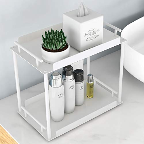 FLE Bathroom Organizer Countertop,2 Tier Bathroom Counter Organizer Kitchen Spice Rack Cosmetic Organizer,Countertop Storage Shelf for Bathroom, Kitchen, Living Room, Bedroom, Dressing Table,White