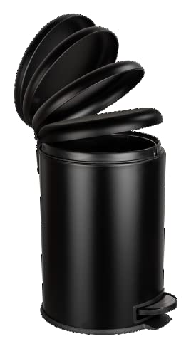 WENKO Black, Trash Can with Lid and Pedal, Garbage Bin for Kitchen with Removable Inner Bucket, Easy Close, Steel, Matt, 5.28 Gal, 12 x 17.32 x 14.76
