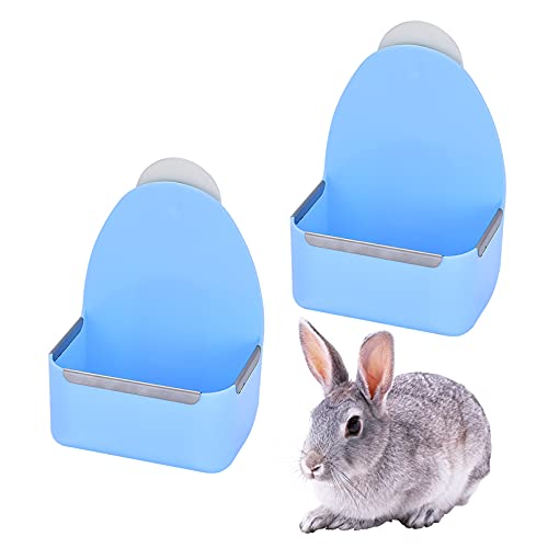 kathson Food and Water Bowl Cage Feeder for Rabbits Dish Feeder Removable Hanging Spill Proof Anti Bite for Rabbit, Guinea Pig, Chinchilla, Hamster, Ferret (Blue)