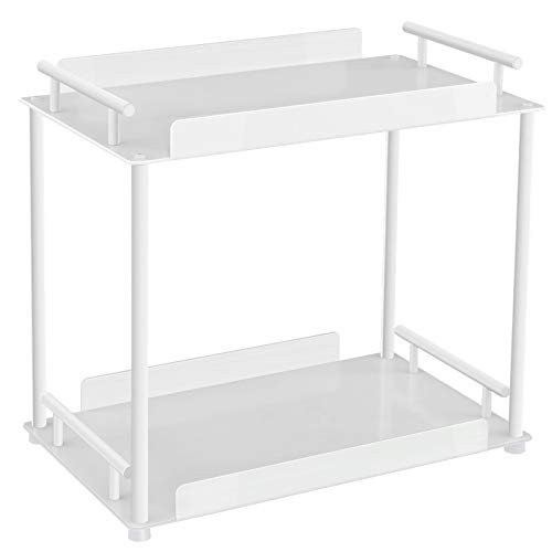 FLE Bathroom Organizer Countertop,2 Tier Bathroom Counter Organizer Kitchen Spice Rack Cosmetic Organizer,Countertop Storage Shelf for Bathroom, Kitchen, Living Room, Bedroom, Dressing Table,White