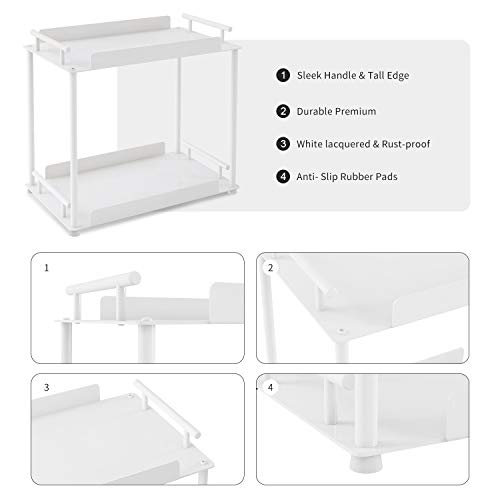 FLE Bathroom Organizer Countertop,2 Tier Bathroom Counter Organizer Kitchen Spice Rack Cosmetic Organizer,Countertop Storage Shelf for Bathroom, Kitchen, Living Room, Bedroom, Dressing Table,White