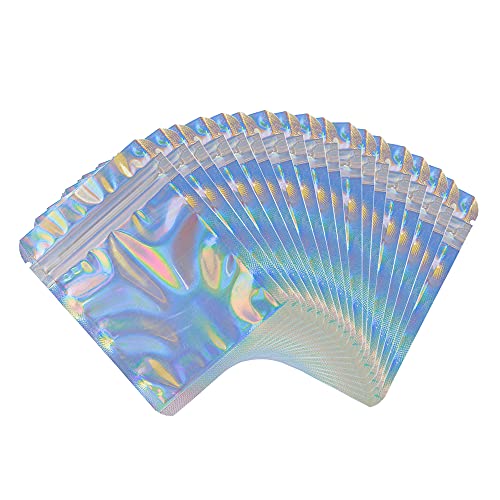 YHJZ 100 Pcs Holographic Bags, 4 x 6" Resealable Smell Proof Bags Resealable Bags for Packaging Ziplock Pouches Bags for Lip Gloss Packaging Mylar Bags for Party Favor Food Storage (4x6 Inch)