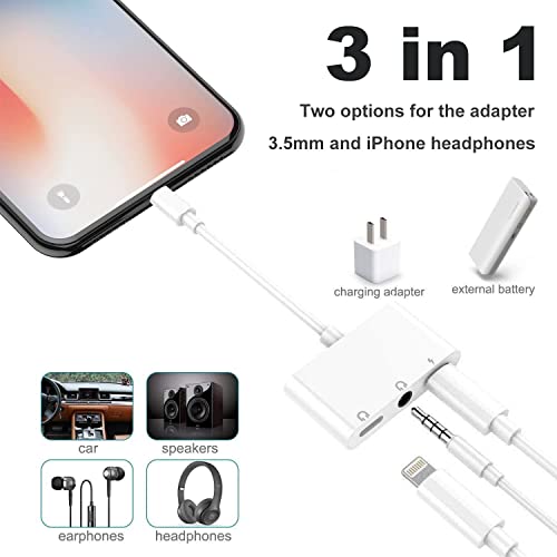 Headphone Adapter Compatible for iPhone iPad 3.5mm Headphone Audio Jack Splitter with Charging Port