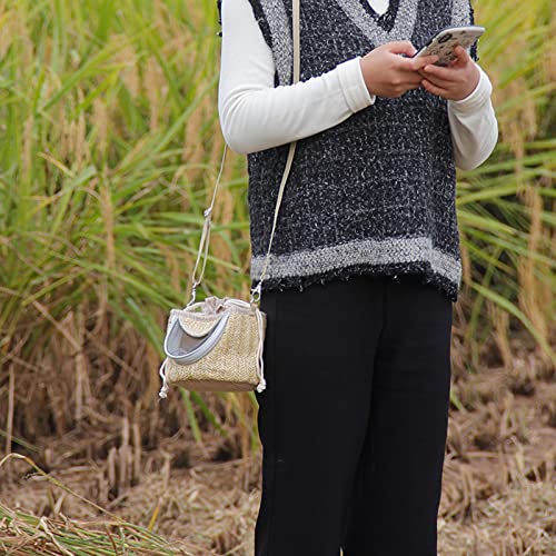 Small Pet Carrier Bag Hamster Carrier Bag with Long Detachable Shoulder Strap, Light Coffee Color Straw Mesh Breathable Portable Outgoing Bag for Hamster Hedgehog Sugar Glider Squirrel Gerbil