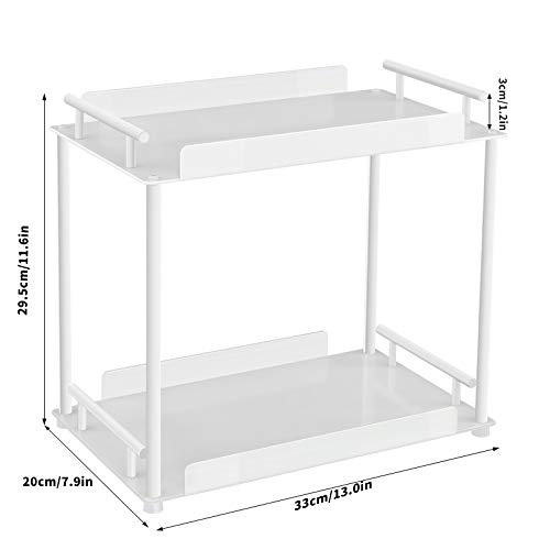 FLE Bathroom Organizer Countertop,2 Tier Bathroom Counter Organizer Kitchen Spice Rack Cosmetic Organizer,Countertop Storage Shelf for Bathroom, Kitchen, Living Room, Bedroom, Dressing Table,White