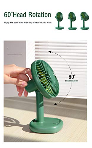 NC Small Desk Fan for Office Table, Cute but Mighty, 3 Speeds, USB Powered, 60° Adjustment, Quiet Portable Personal Fan ,for Home Office Bedroom or Outdoor Use(green)