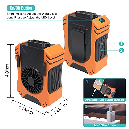 FANCYWING Portable Waist Clip Fan,4 In 1 Personal Necklace Cooling Fan with Flashlight, Belt Fan Support Hanging Neck,USB Rechargeable Fan,3 Speeds Wearable Fan for Working Camping Hikingā¦