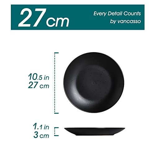 vancasso Moda Dinner Plates Set of 6, 10.5 Inch Ceramic Plates Set, Black Handpainted Big Serving Plate, Microwave Oven and Dishwasher Safe-Black