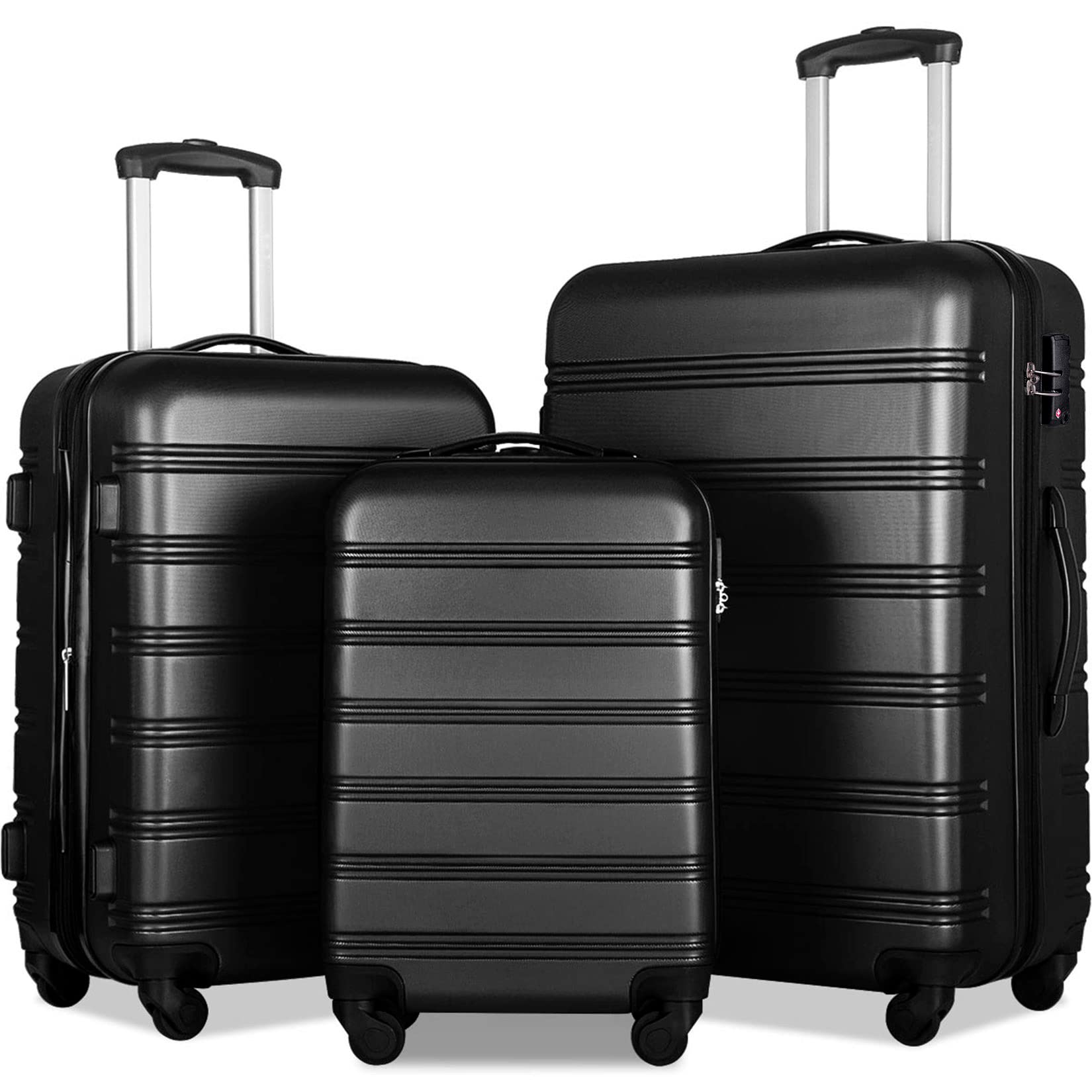 Merax Luggage Sets of 3 Piece Carry on Suitcase Airline Approved,Hard Case Expandable Spinner Wheels (Black)