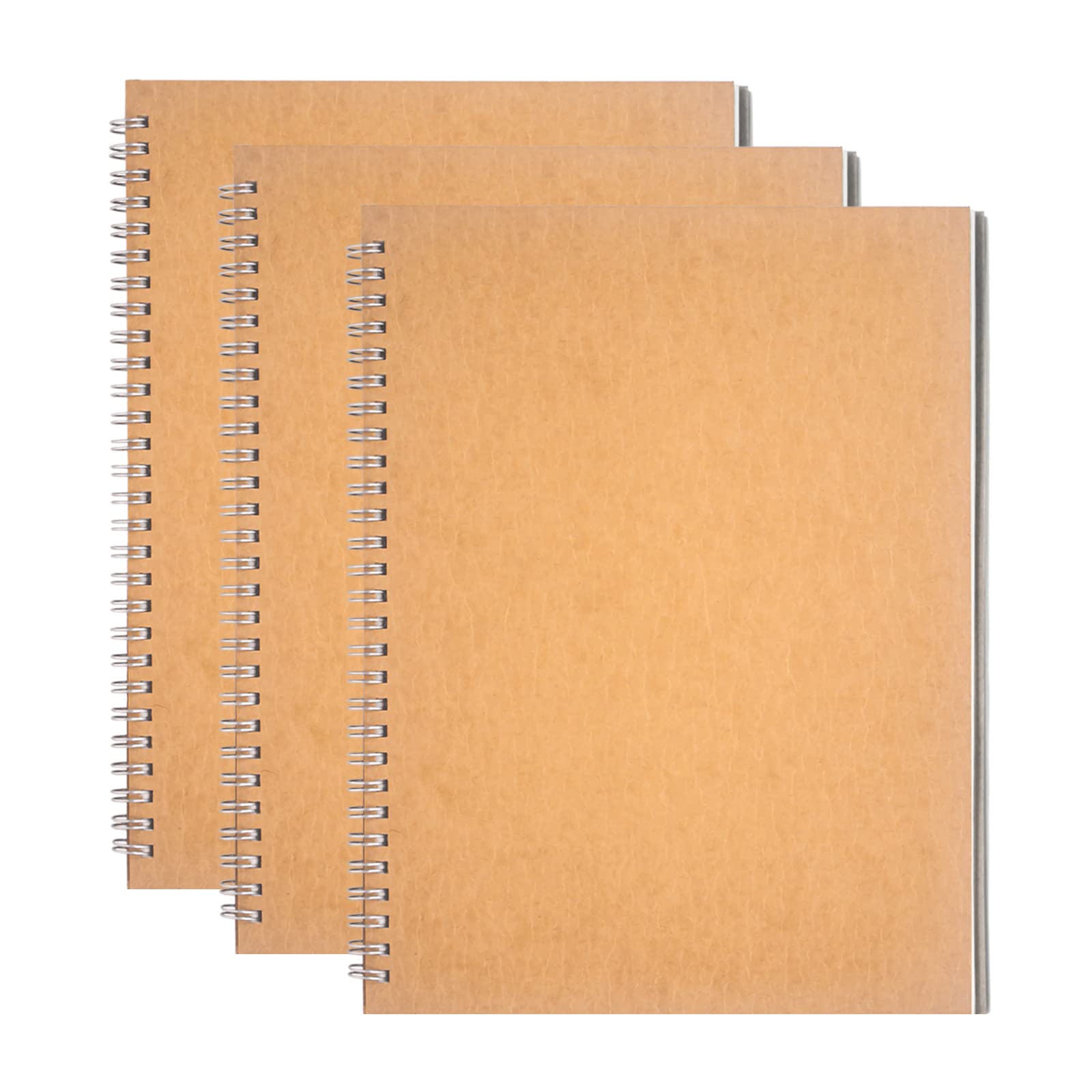 DSTELIN 10 inch x 7.5 inch, 100GSM, Blank Spiral Notebook, 3-Pack, Soft Cover, Sketch book, 100 Pages / 50 Sheets, with writing backboard, (Brown)