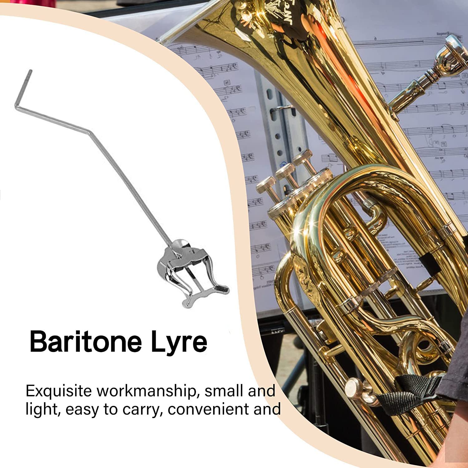 TUOREN 3/4 Vertical Keys Euphonium Marching Clamp-On Silver Metal Plating Marching Music Clip for Vertical Keys Euphonium, Baritone Horn 33cm