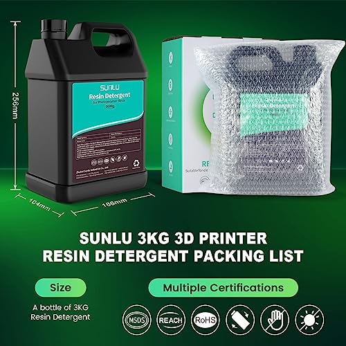 SUNLU 3D Resin Cleaner,3D Printer Resin Detergent, Hand-Washable Cleaner for 3D Printed Resin, Non-Toxic Reusable Resin Cleaner, Compatible with 3D Printing Resins, UV Resin, Epoxy Resin, 3KG Pack