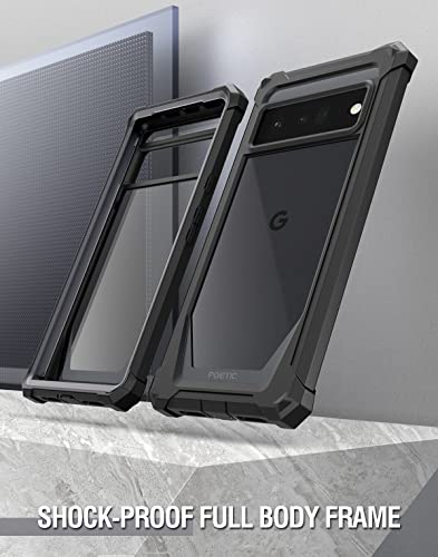 Poetic Guardian Case Designed for Google Pixel 6 Pro 5G, Built-in Screen Protector Work with Fingerprint ID, Full Body Hybrid Shockproof Bumper Cover Case, Black/Clear