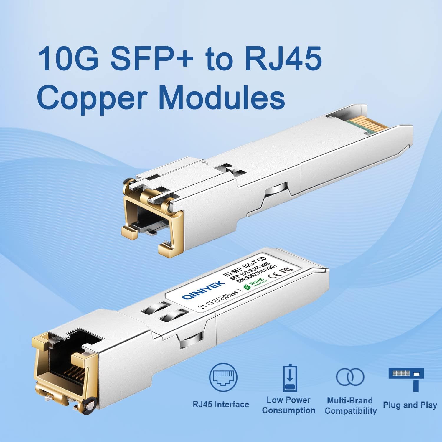 [2 Pack] 1.25/2.5/5/10G SFP+ to RJ45 Transceiver, Copper SFP+ Module, Cat.6a/7, up to 30m, for Cisco SFP-10G-T-S, MikroTik S+RJ10, Ubiquiti UF-RJ45-10G, Netgear AXM765, Netgear, TP-Link, Fortinet