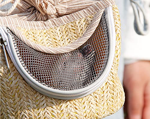 Small Pet Carrier Bag Hamster Carrier Bag with Long Detachable Shoulder Strap, Light Coffee Color Straw Mesh Breathable Portable Outgoing Bag for Hamster Hedgehog Sugar Glider Squirrel Gerbil