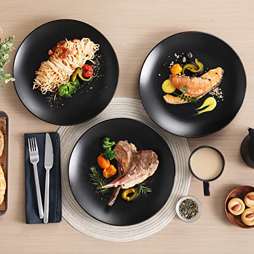 vancasso Moda Dinner Plates Set of 6, 10.5 Inch Ceramic Plates Set, Black Handpainted Big Serving Plate, Microwave Oven and Dishwasher Safe-Black
