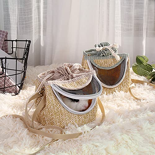 Small Pet Carrier Bag Hamster Carrier Bag with Long Detachable Shoulder Strap, Light Coffee Color Straw Mesh Breathable Portable Outgoing Bag for Hamster Hedgehog Sugar Glider Squirrel Gerbil