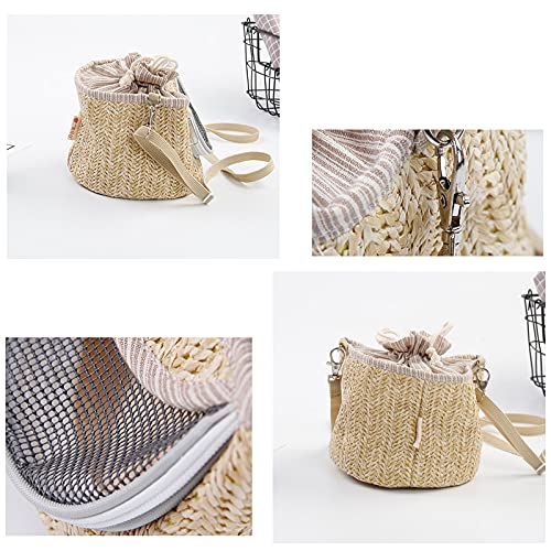 Small Pet Carrier Bag Hamster Carrier Bag with Long Detachable Shoulder Strap, Light Coffee Color Straw Mesh Breathable Portable Outgoing Bag for Hamster Hedgehog Sugar Glider Squirrel Gerbil