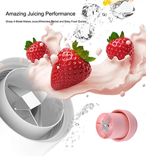 Ecoledix Portable Blender Personal Size Blender Mixer Fruit Juicer Mini Blender One-handed Drinking with Rechargeable USB for Sorbet Smoothie Fruit Juice Milk Shakes Outside/Inside 280ML (Pink)