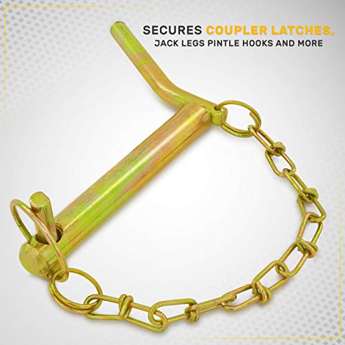 Goreks Bent Handle Hitch Pin with Chain and Lynch Pin 7/8β x 5 1/8β Trailer Coupler Pin for Secure Mounting of Hitches, Towing Wagons and, Farm Equipment