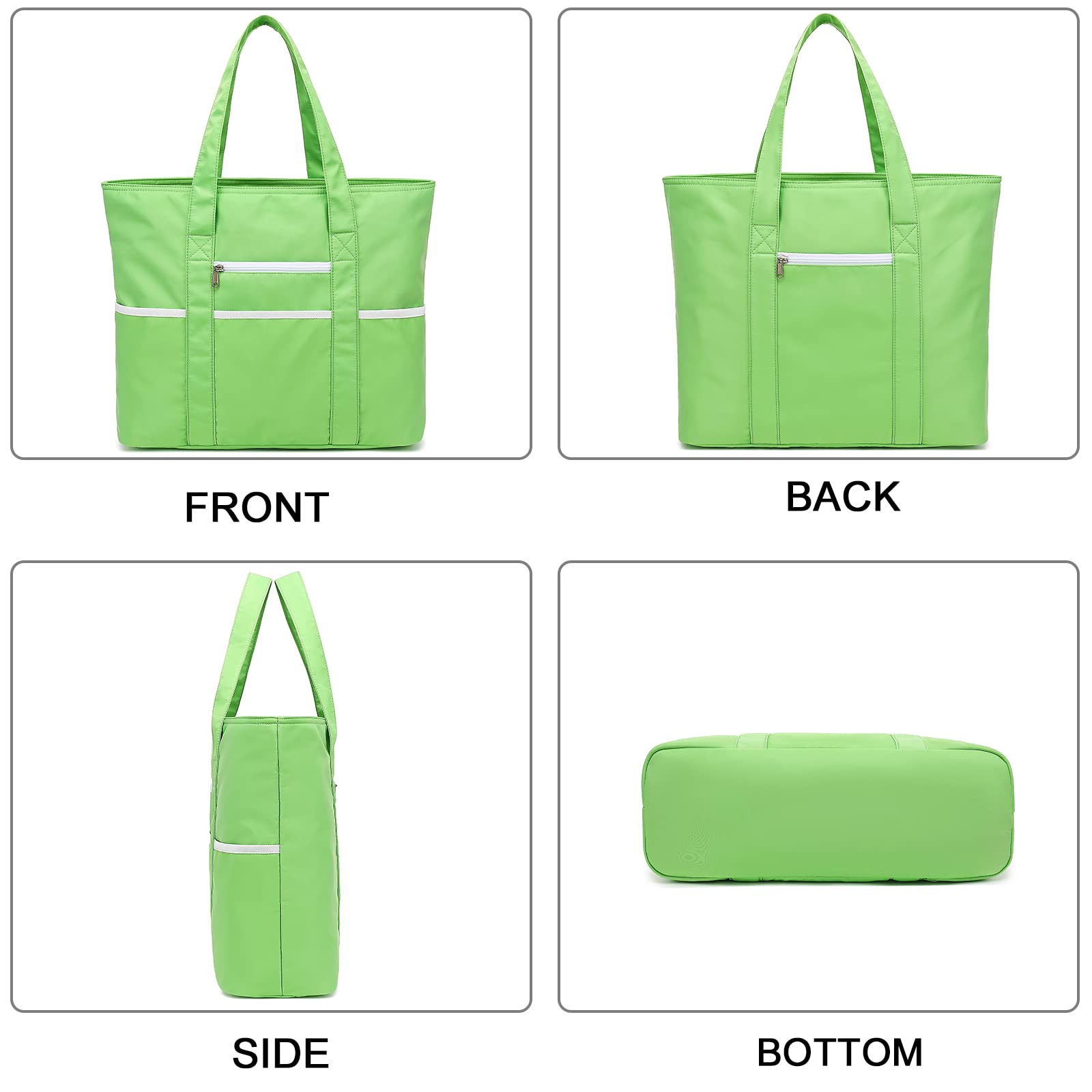 LEDAOU Large Beach Tote Bag Women Beach Bag Waterproof Sandproof Pool Bag with Zipper Travel Gym Tote Bag (Green)
