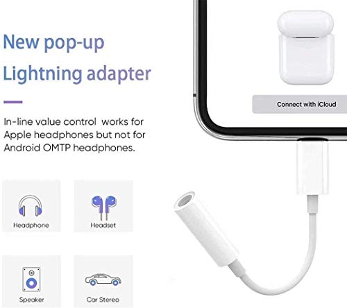 [Apple MFI Certified] 3 Pack iPhone Headphones Adapter,Lightning to 3.5mm Headphone Aux Audio Dongle Jack Adapter Plug and Play for iPhone 12/11/11 Pro/XR/XS/X 8 7/iPad/iPod Support All iOS (White)
