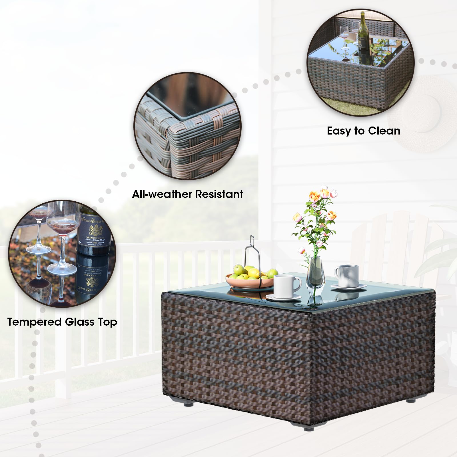 gaildon Patio Furniture Set 7 Piece Outdoor Wicker Sectional Sofa - All Weather PE Rattan Couch Conversation Set with Cushion & Glass Top Table for Backyard Deck Porch, Blue
