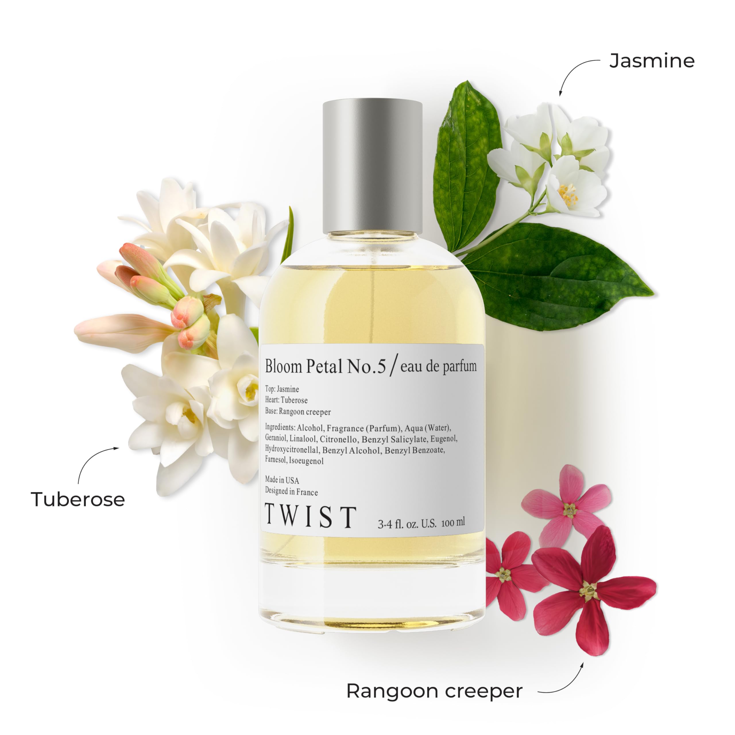 Twist - Bloom Petal No. 5 - Eau De Parfum Inspired by Guc. Bloom, Long-Lasting Perfume For Women, Paraben Free, Vegan, Clean Ingredients, Fragrance - Spray 100 ml | 3.4 fl. oz.