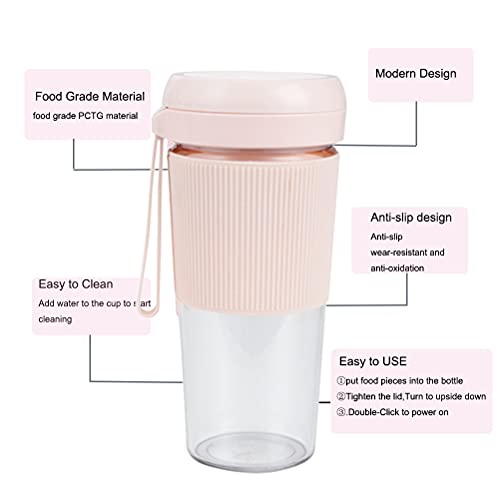 Ecoledix Portable Blender Personal Size Blender Mixer Fruit Juicer Mini Blender One-handed Drinking with Rechargeable USB for Sorbet Smoothie Fruit Juice Milk Shakes Outside/Inside 280ML (Pink)