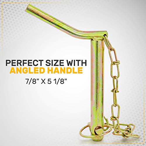 Goreks Bent Handle Hitch Pin with Chain and Lynch Pin 7/8β x 5 1/8β Trailer Coupler Pin for Secure Mounting of Hitches, Towing Wagons and, Farm Equipment