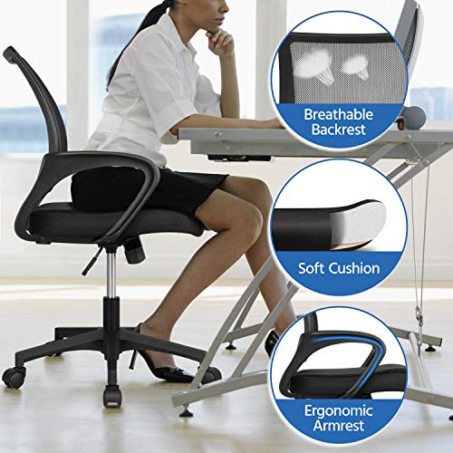 Yaheetech Home Office Modern Desk and Chair Set Computer Desk w/Drawer & Shelves with Ergonomic Mesh Height Adjustable Office Chair