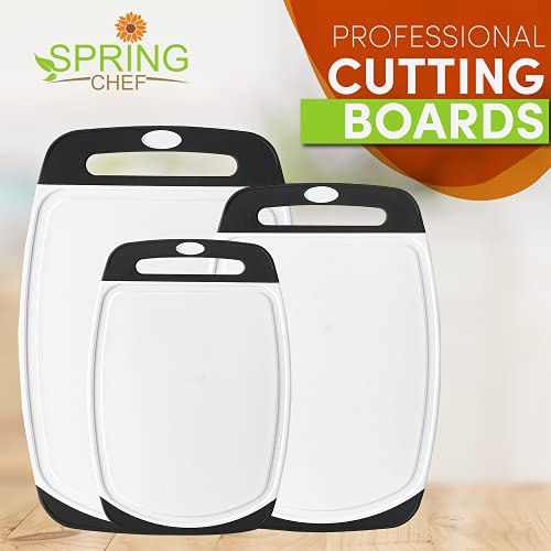 Spring Chef Professional Cutting Boards for Kitchen With Soft Grip Handles – Deep Juice Grooves – Non-porous and Non-slip Chopping Board – Dishwasher Safe – BPA Free Plastic – Set of 3 – Color Choices