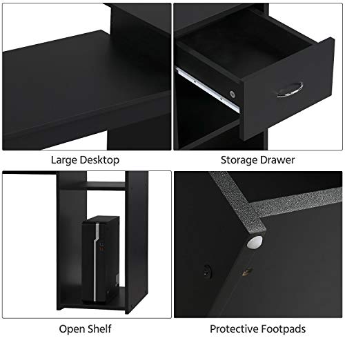 Yaheetech Home Office Modern Desk and Chair Set Computer Desk w/Drawer & Shelves with Ergonomic Mesh Height Adjustable Office Chair